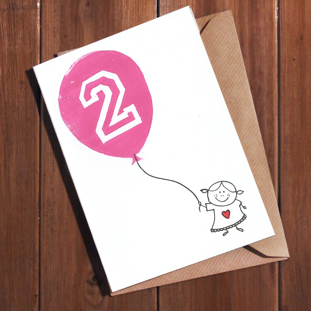 Age 2 Birthday Card, Age Two Birthday Card, 2 Years Old Today, Girl and ...