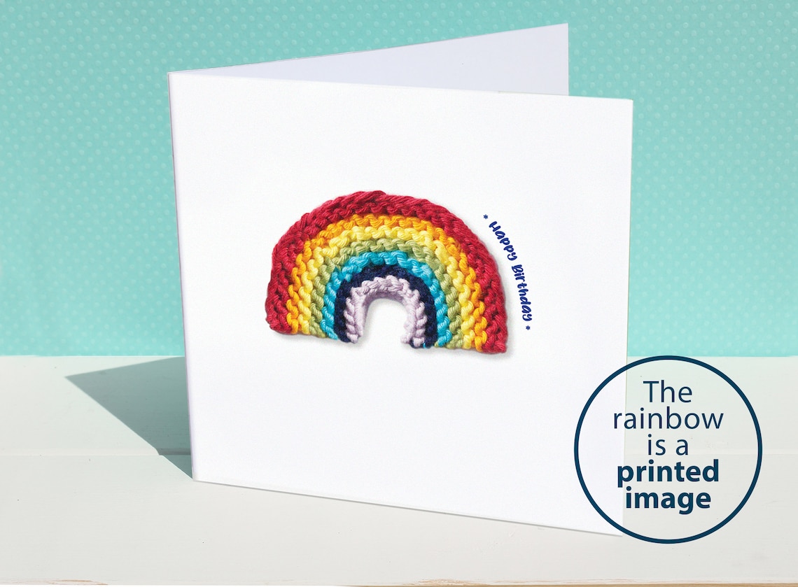 Rainbow Birthday Card Bright Birthday Card Knitted Rainbow - Etsy UK