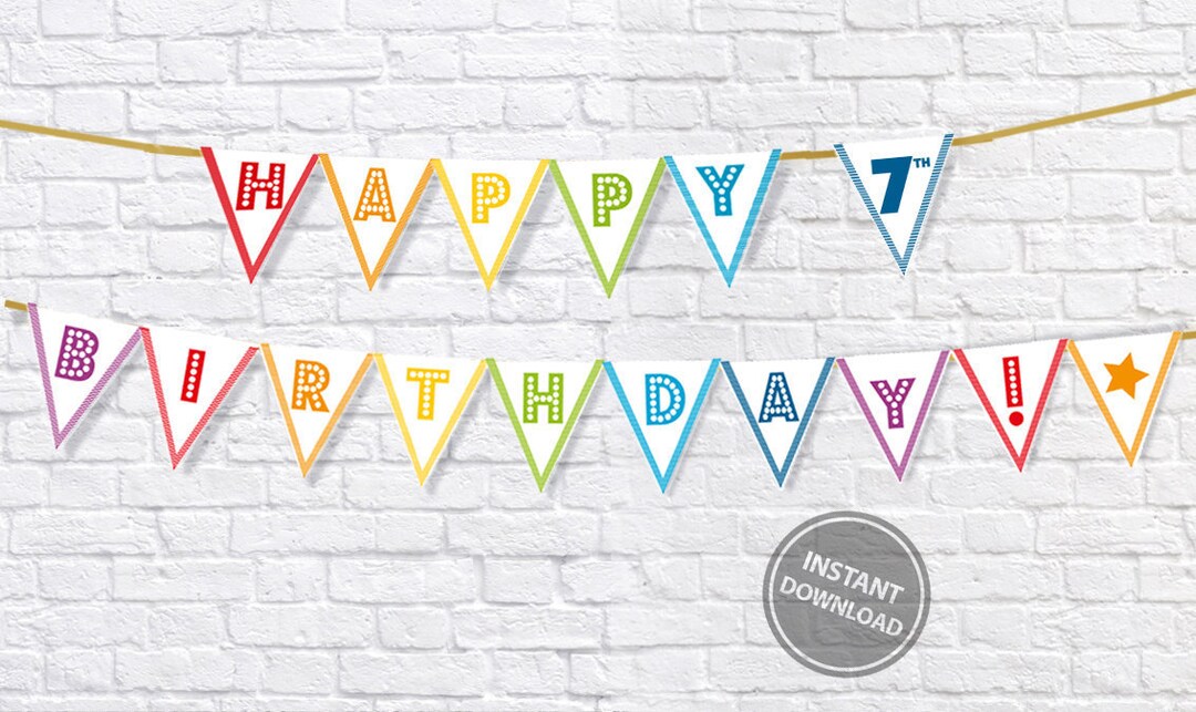 7th Birthday Garland, 7 Years Old Birthday Banner, DIY Kids Birthday ...