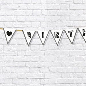 Black and White Birthday Banner | Black and White Birthday Sign | Adult ...