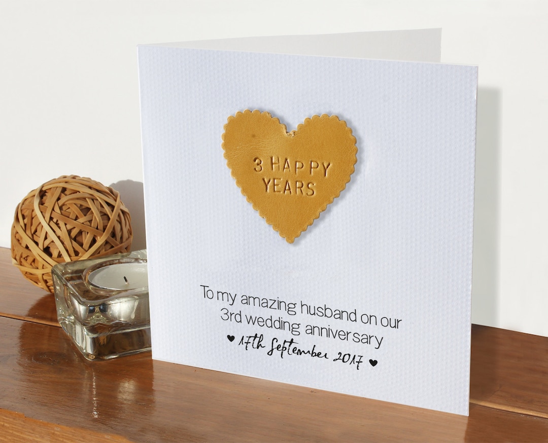 3rd Wedding Anniversary | Married 3 Years | Real Leather | Card for Him ...