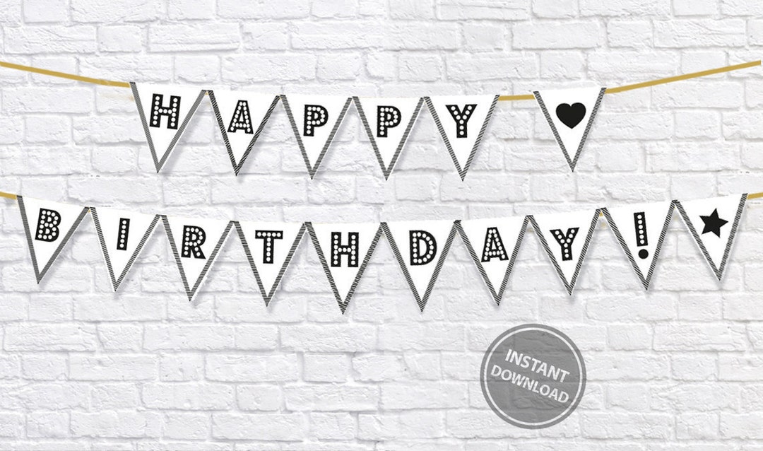 Black and White Birthday Banner | Black and White Birthday Sign | Adult ...