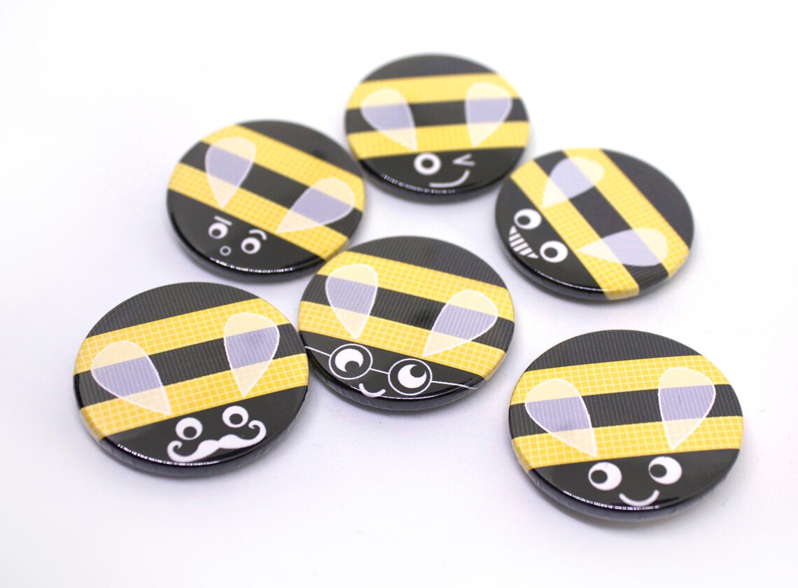 Bumble Bee Badges-set of 6 Bee Pinsbee Flairs Bee Emblem - Etsy