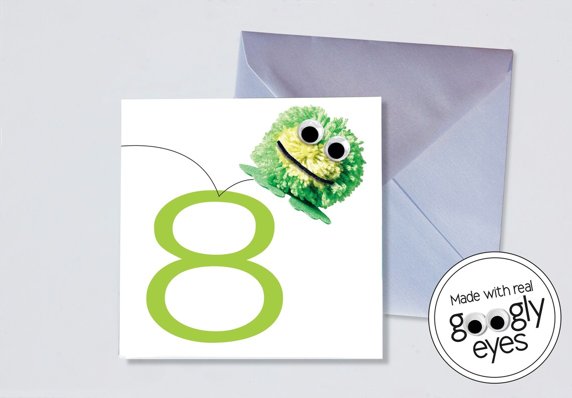 8th Birthday Card Eight Card Age Eight Year Old Pompom | Etsy UK