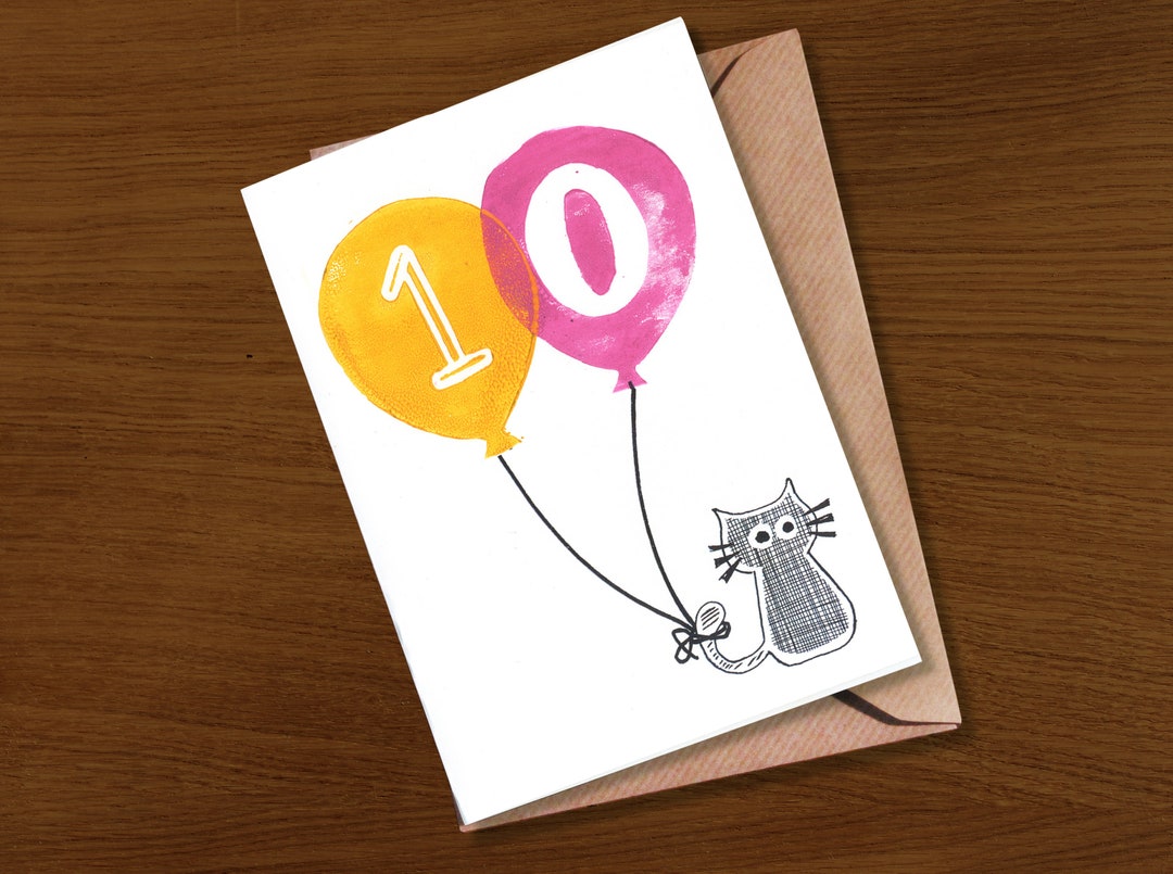 Card for 10 Year Old | Age 10 Card | Turning 10 | Cat Lover | Dog Lover ...
