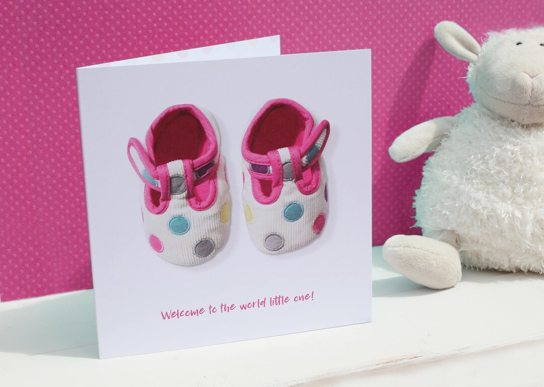 Newborn Baby Girl Card, Baby Shoes Card, Hello Baby Girl Card, New ...