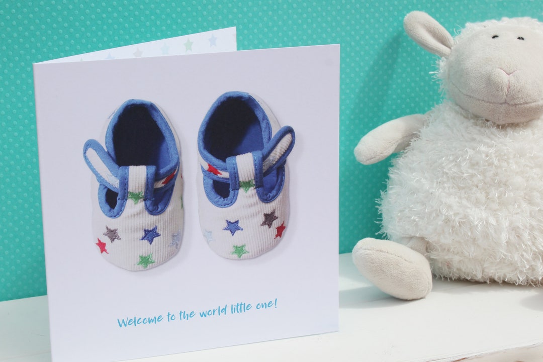 Newborn Baby Boy Card, Baby Shoes Card, Hello Baby Boy Card, New ...