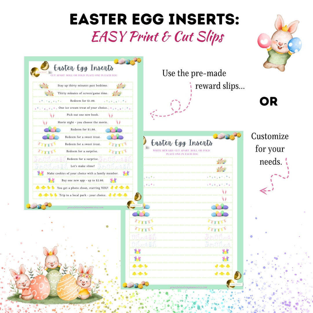 Printable Easter Egg Inserts Easter Egg Reward Slips - Etsy