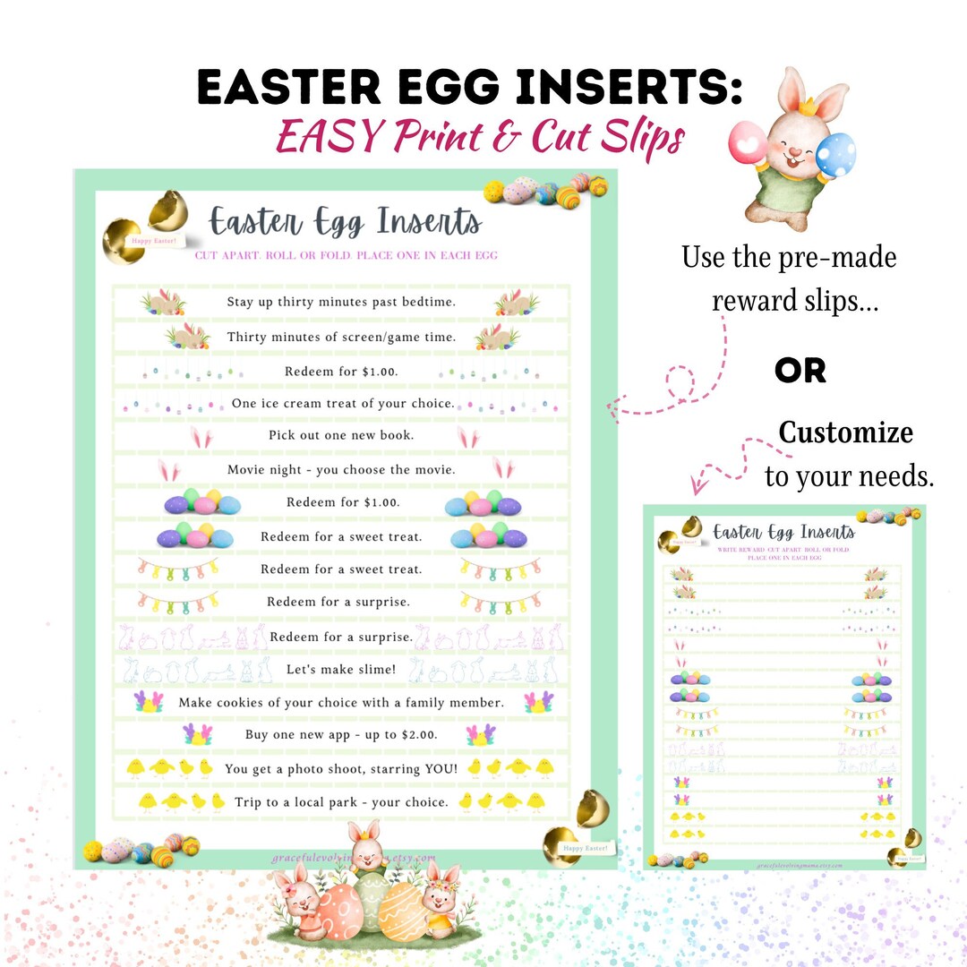 Printable Easter Egg Inserts Easter Egg Reward Slips Non-candy Egg ...