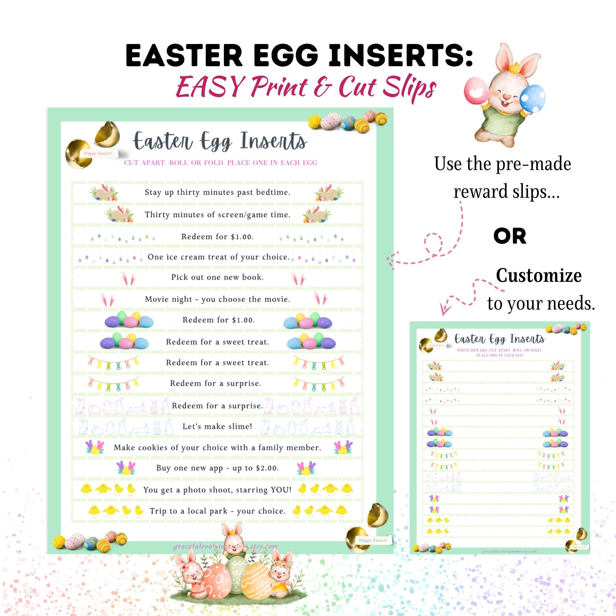 Printable Easter Egg Inserts Easter Egg Reward Slips Non-candy Egg ...