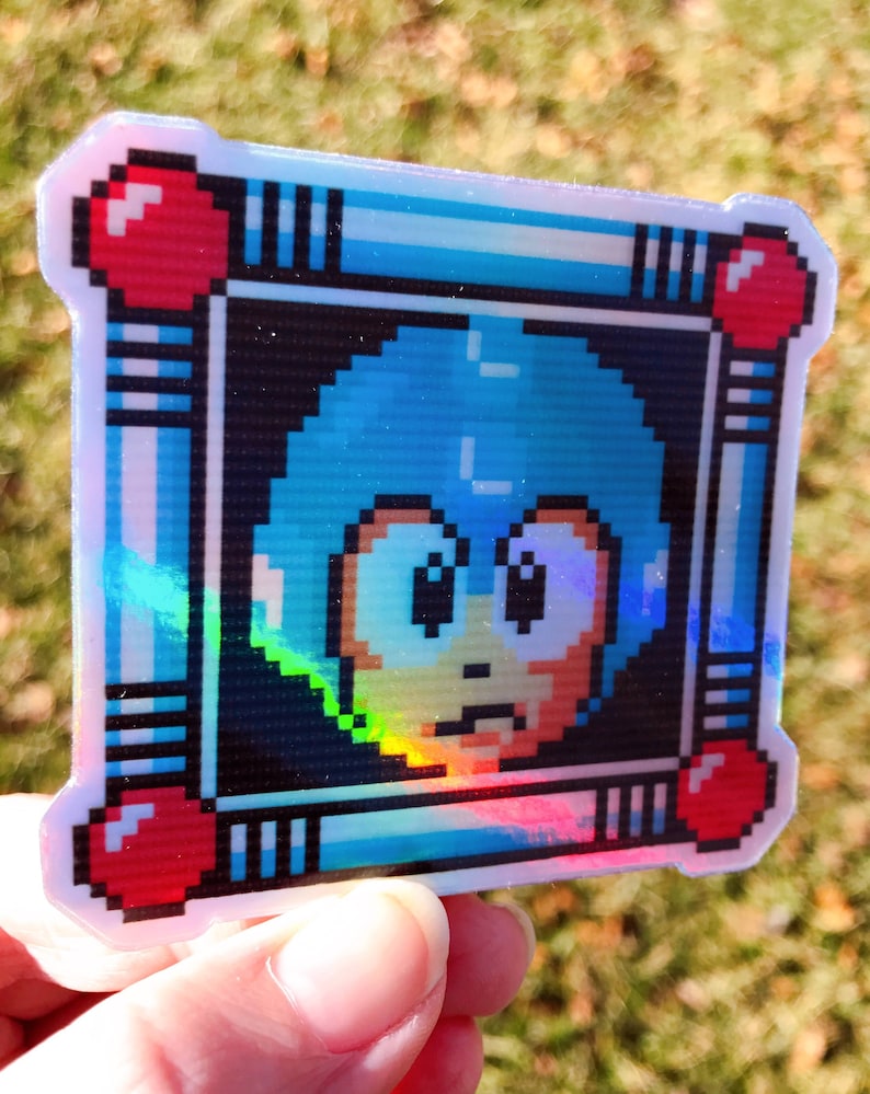 Pegatina holográfica de Mega Man: Calcomanía retro de jugador de los 80 ...