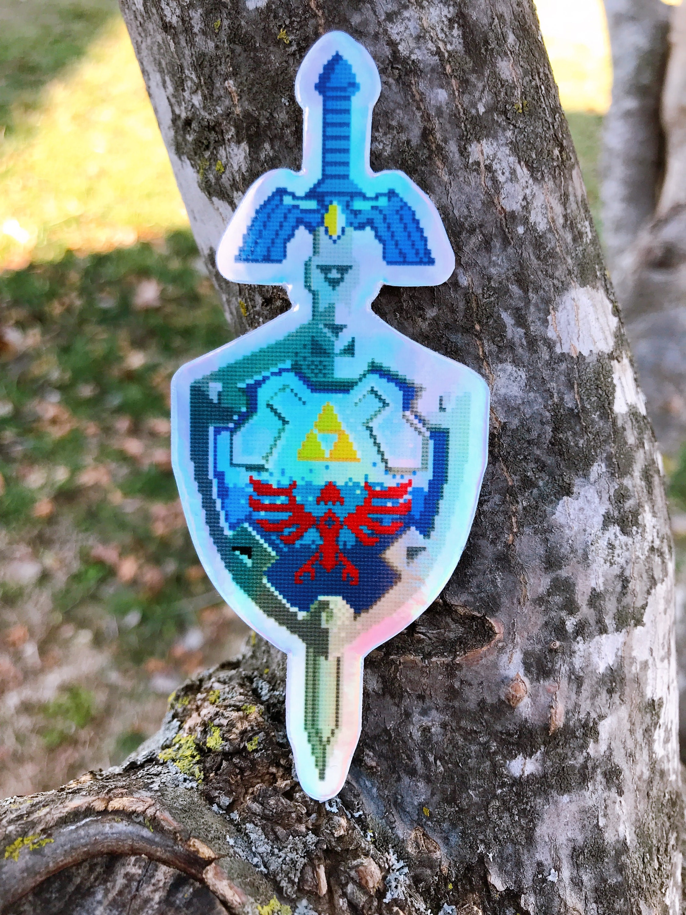 Holographic Hylian Sword & Shield FREE SHIPPING, Cross Stitch Sticker ...
