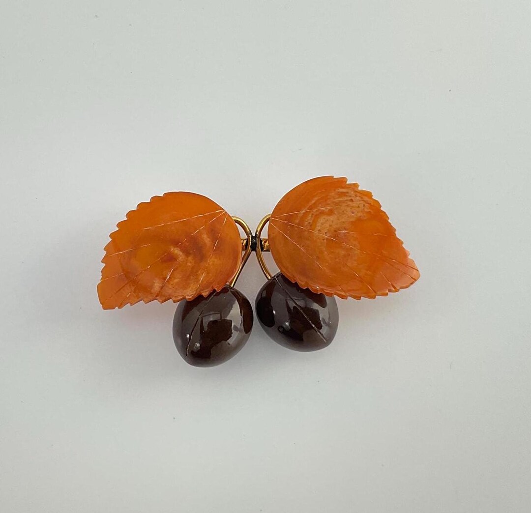 Vintage Amber Brooch, Berries and Leaves, Gift for Her, Baltic Amber ...