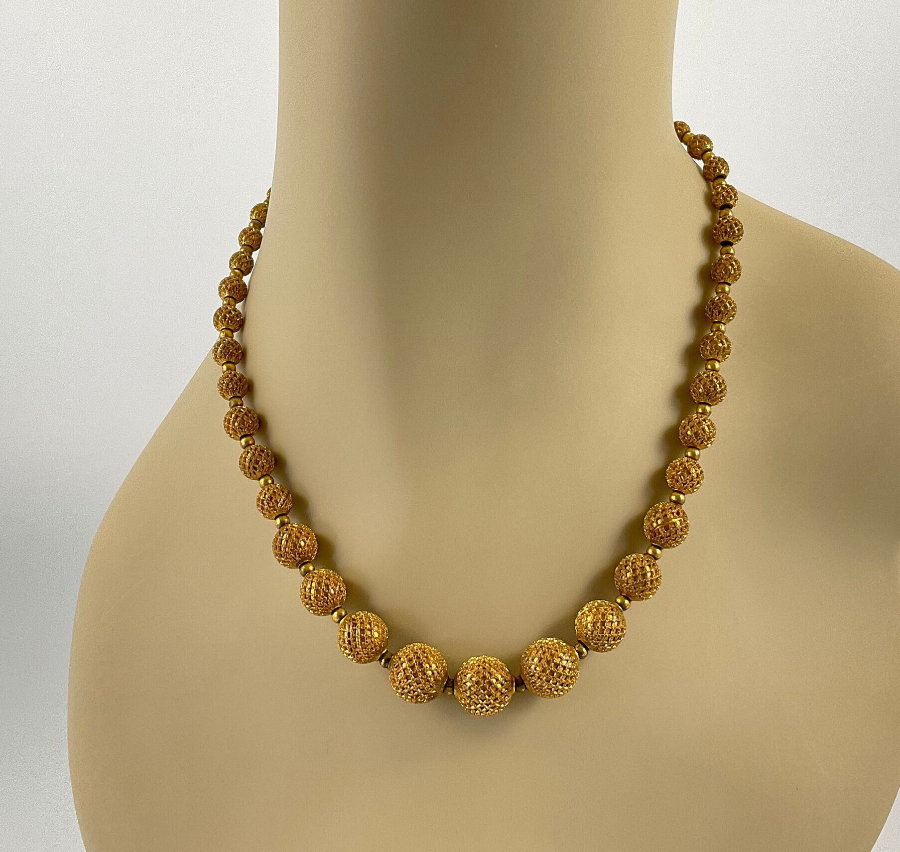 Gold Lattice Bead Necklace Art Deco Necklace Unique Gift Gold Plated Bead Necklace Gift for Her Gold Finish Over Copper Etsy