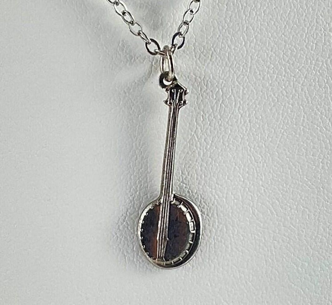Banjo Pendant Necklace, Retro, Silver Plated Brass, Unique Gift ...