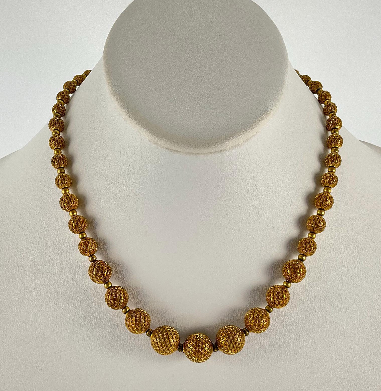 Gold Lattice Bead Necklace, Art Deco Necklace, Unique Gift Gold Lattice Bead Necklace, Art Deco Necklace, Unique Gift