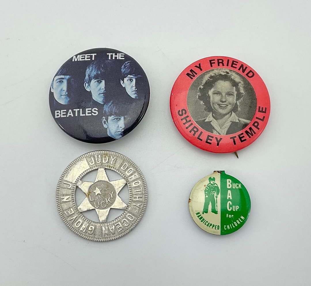 Vintage, Pin Back Pins, Meet the Beatles, Shirley Temple, Easter Seals ...
