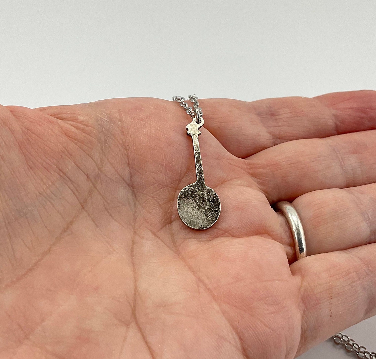 Banjo Pendant Necklace, Retro, Silver Plated Brass, Unique Gift ...