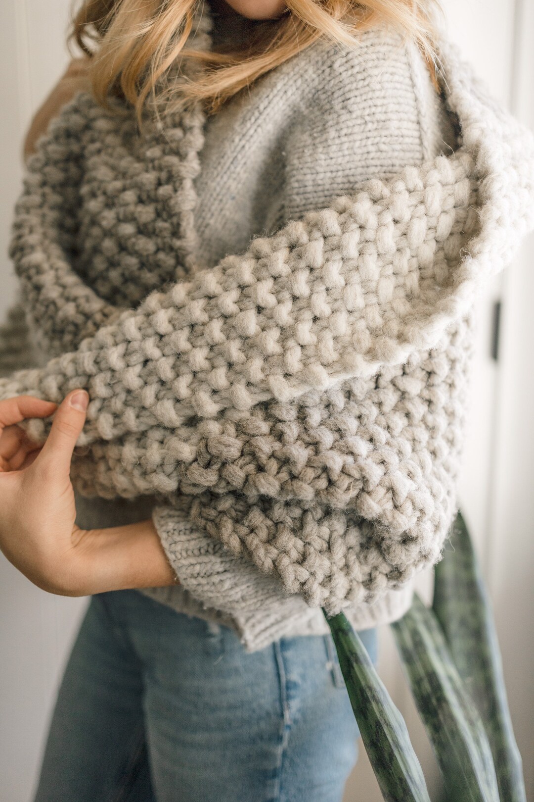 Natural Wool Knit Shawl, Infinity Wool Wrap for Mom, Nice and Cozy With ...