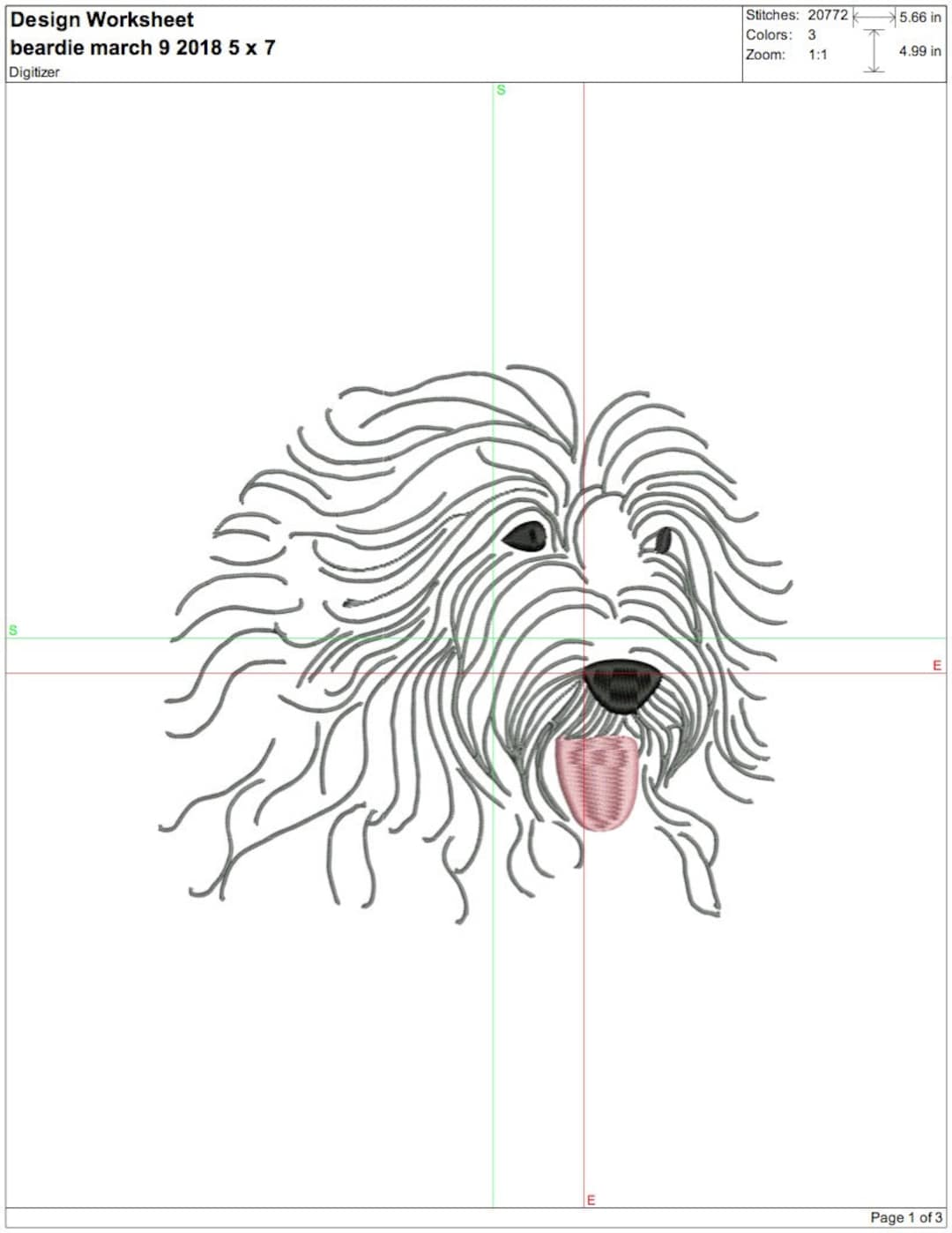 Line Design Bearded Collie Embroidery - Etsy