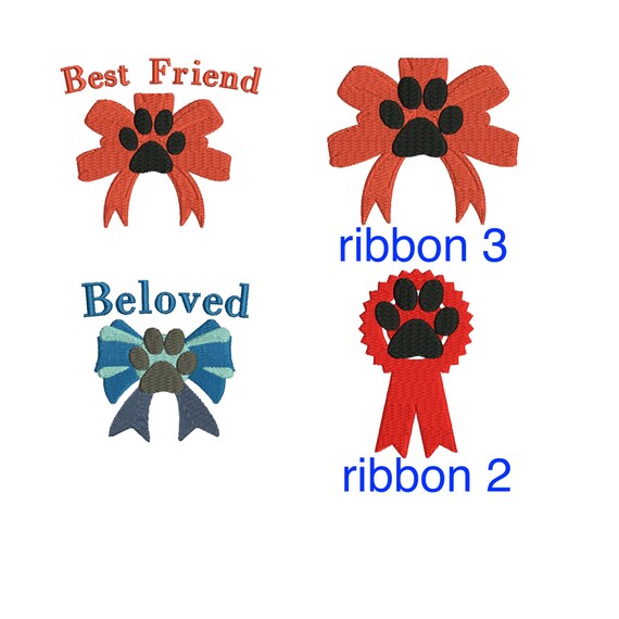 Dog ribbons embroidery design dog dog paw | Etsy