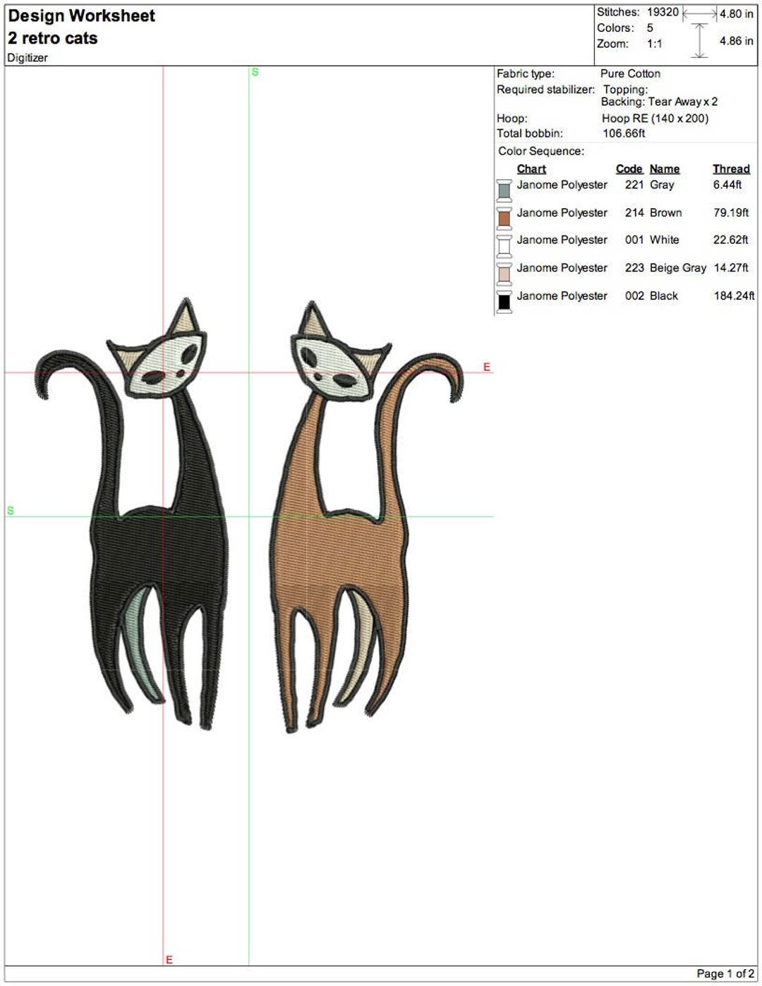 Cat Machine Embroidery Design, Retro Cats, 2 Sizes 4 X 4 and 8 X 8 - Etsy