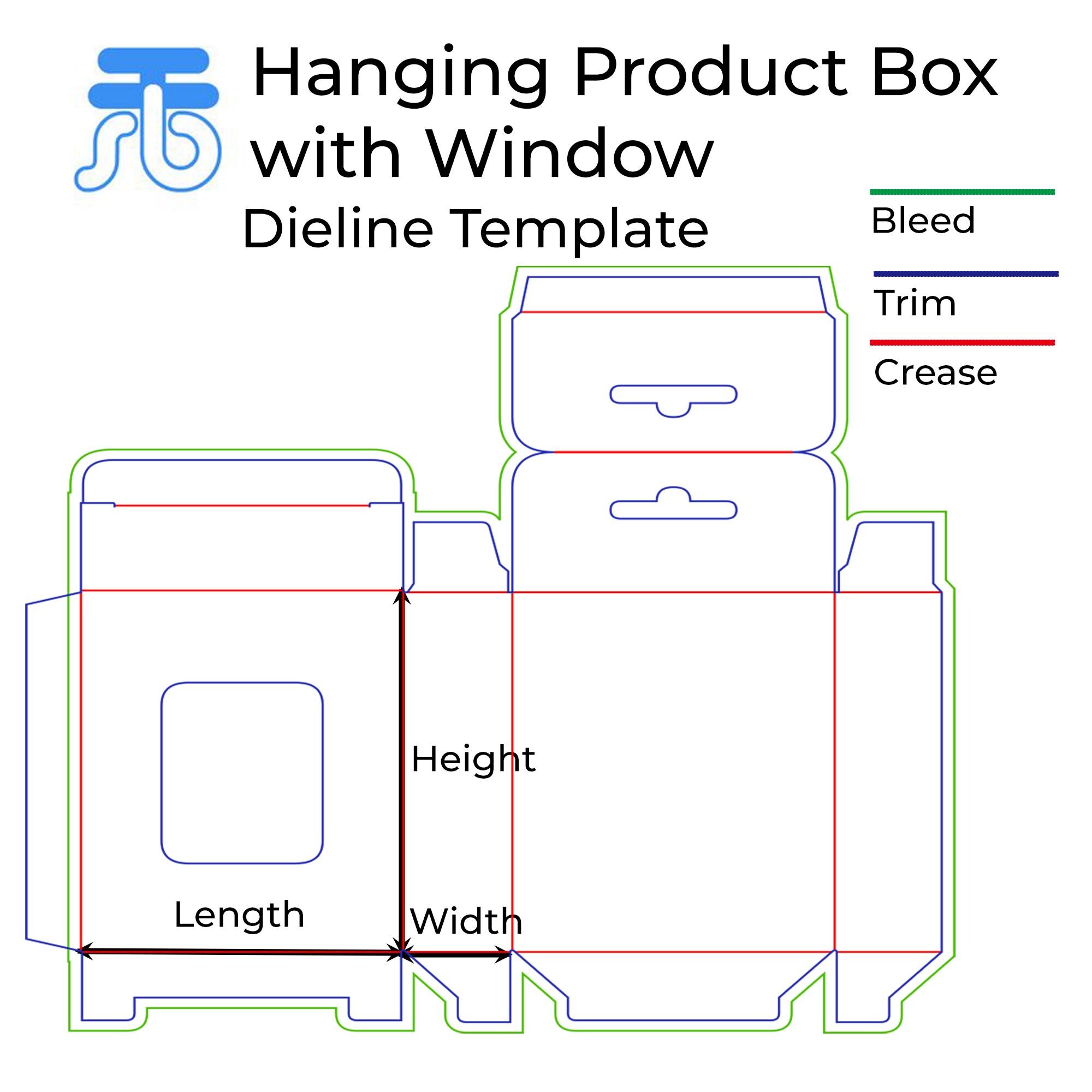 Custom Window Box Dieline Template | Hanging Product Box With Window ...