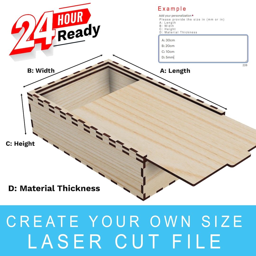 Customization Laser Cut Template for Sliding Lid Box, Sider Box ...