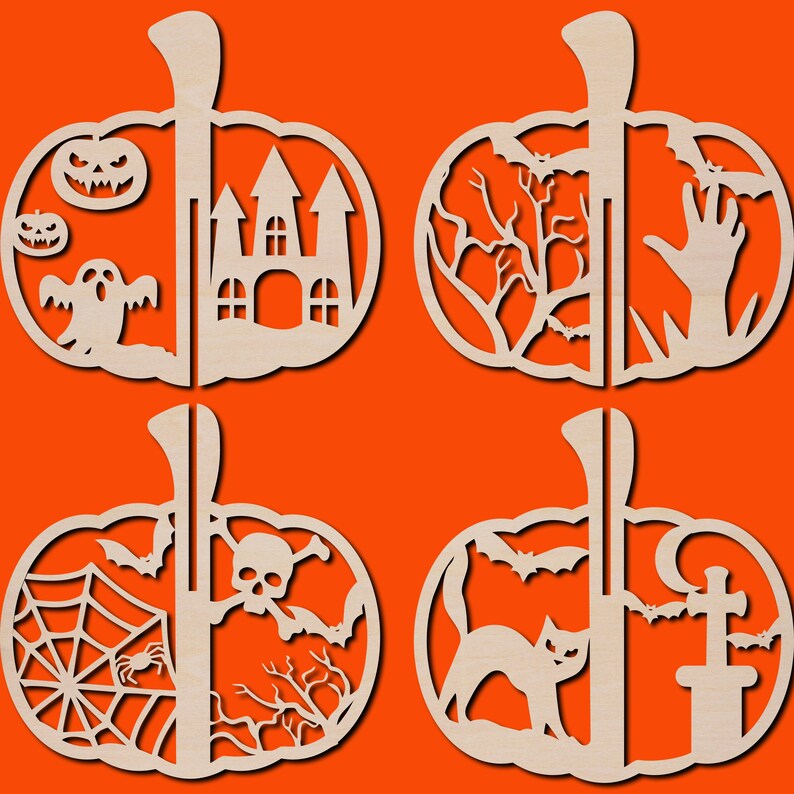 8 Designs of Interchangable Halloween 3D Pumpkin Decoration, Laser Cut ...