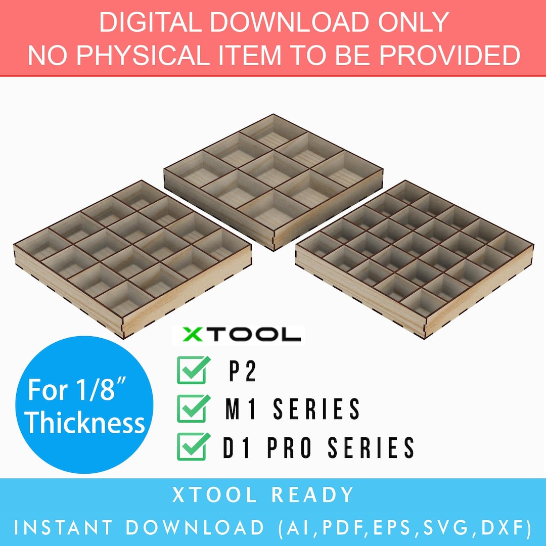 Laser Cut Template 4 Different Compartments Grid Case, Insert Removable ...