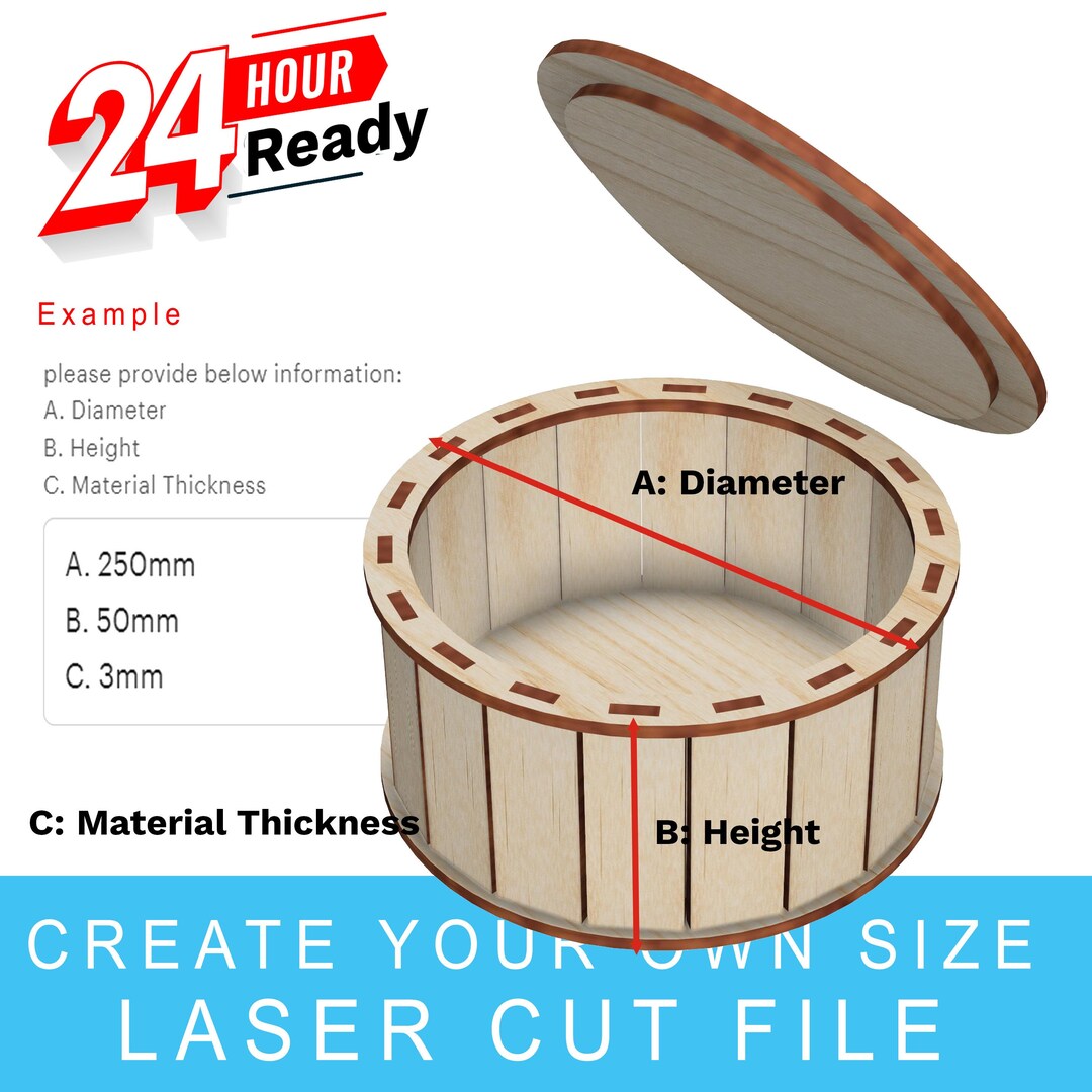 Customization Laser Cut Template for Round Gift Box With Lid, Round ...