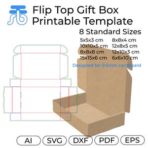 Flip Top Gift Box Template – 8 Standard Sizes | Printable Packaging ...