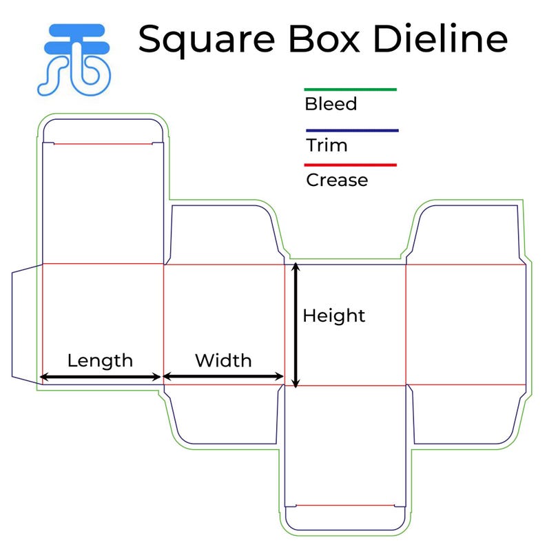 Square Box Dieline Template | Cube Box Template | Classic Box Template ...