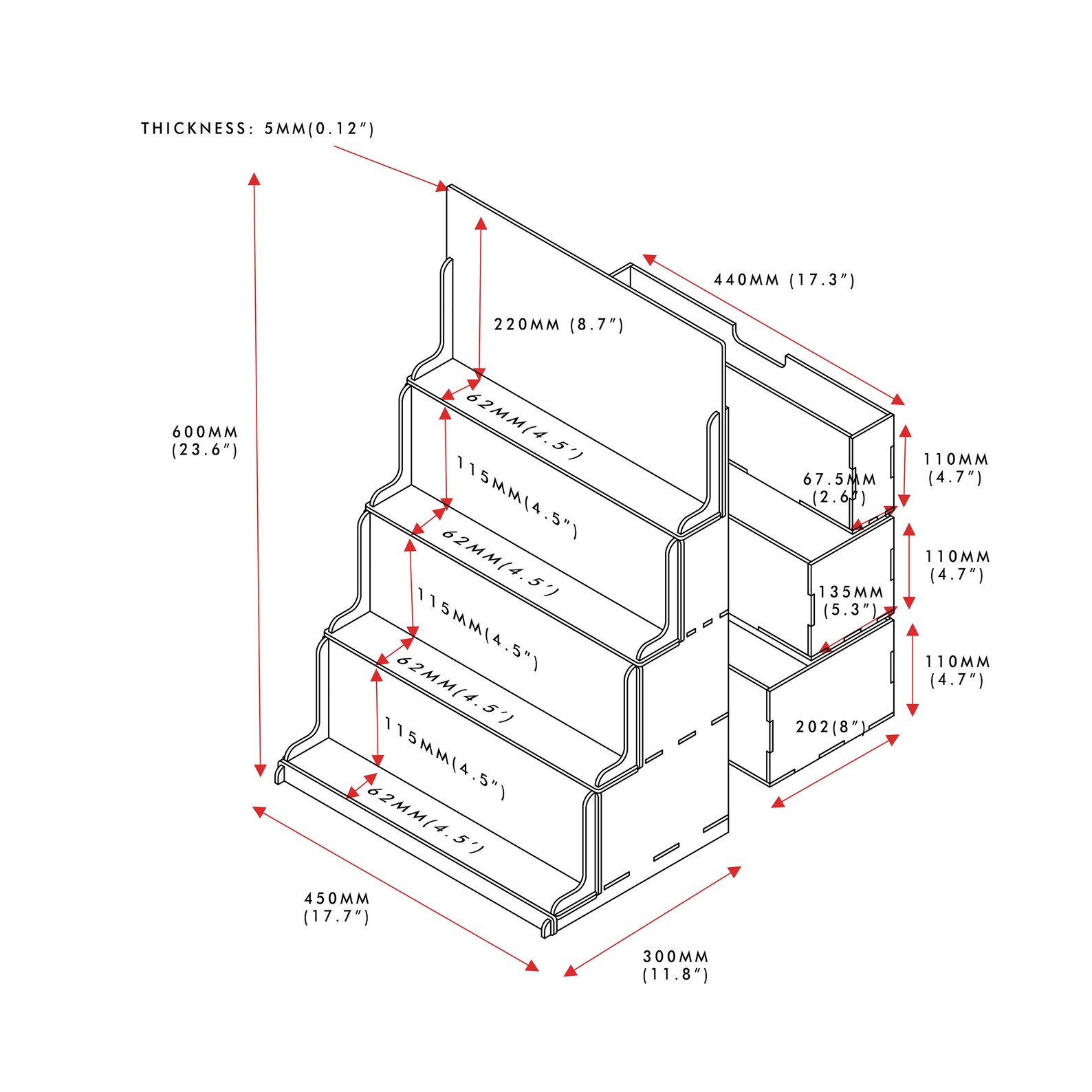 450x600mm 4 Layers Product Display Stand With Drawer in Back Vector ...