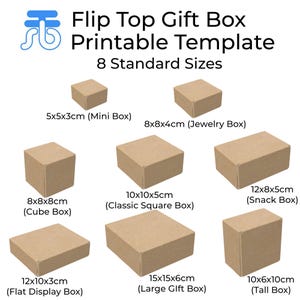 Flip Top Gift Box Template – 8 Standard Sizes | Printable Packaging ...