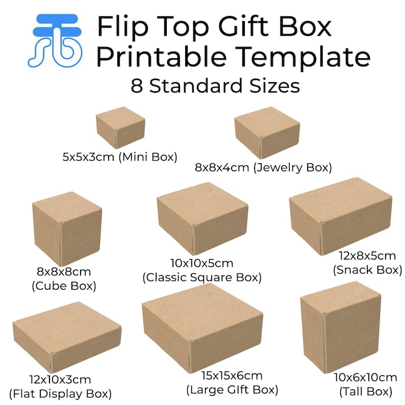 Flip Top Gift Box Template – 8 Standard Sizes | Printable Packaging ...