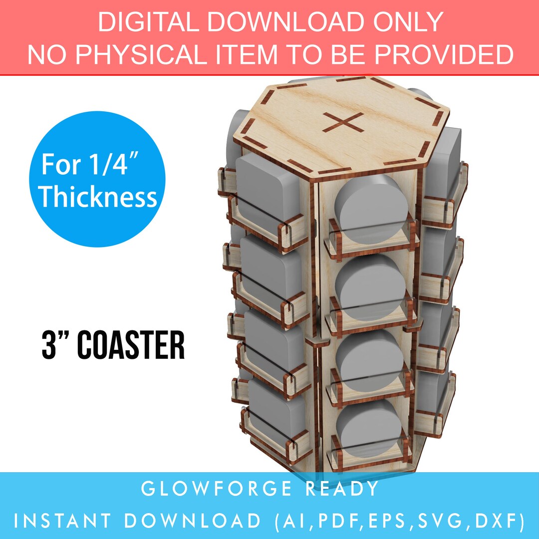Laser Cut Files for 3" Coaster or Sticker Rotatable Display Stand, 6 ...