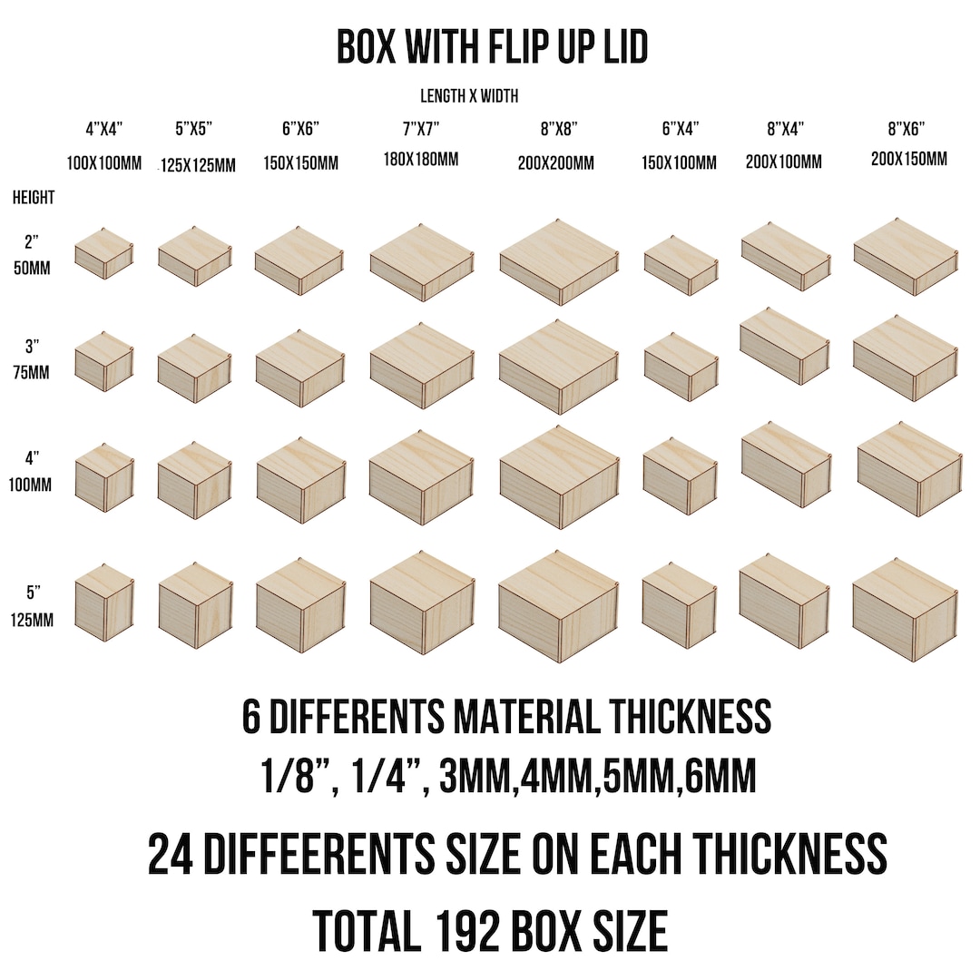 Total 192 Different Flip up Lid Boxes, Bundle Laser Cut Svg Files, 24 ...