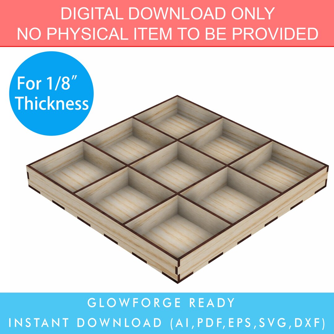 Laser Cut Template 3x3 9 Compartments Grid Case, Insert Removable ...