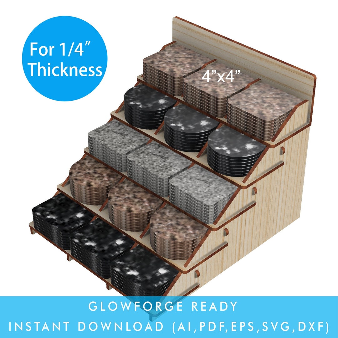 Laser Cut Files for 4 Inch Coaster Display Stand With 15 Pockets, Craft ...