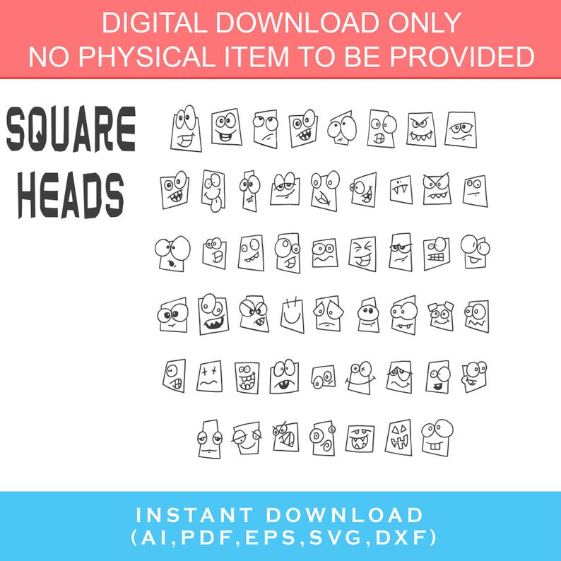 51 Square Head Cartoon Design - Digital File for Laser Cutting ...