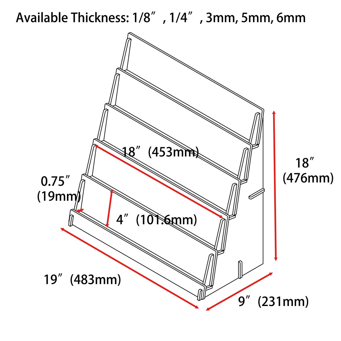 Laser Cut File for 5 Tier Display Stand 18" Shelf Tilted Display ...