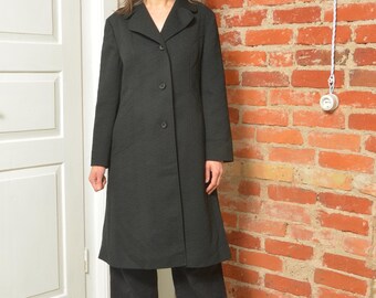 Vintage 90s Real Leather Button Coat - Fitted Collared Long Jacket ...