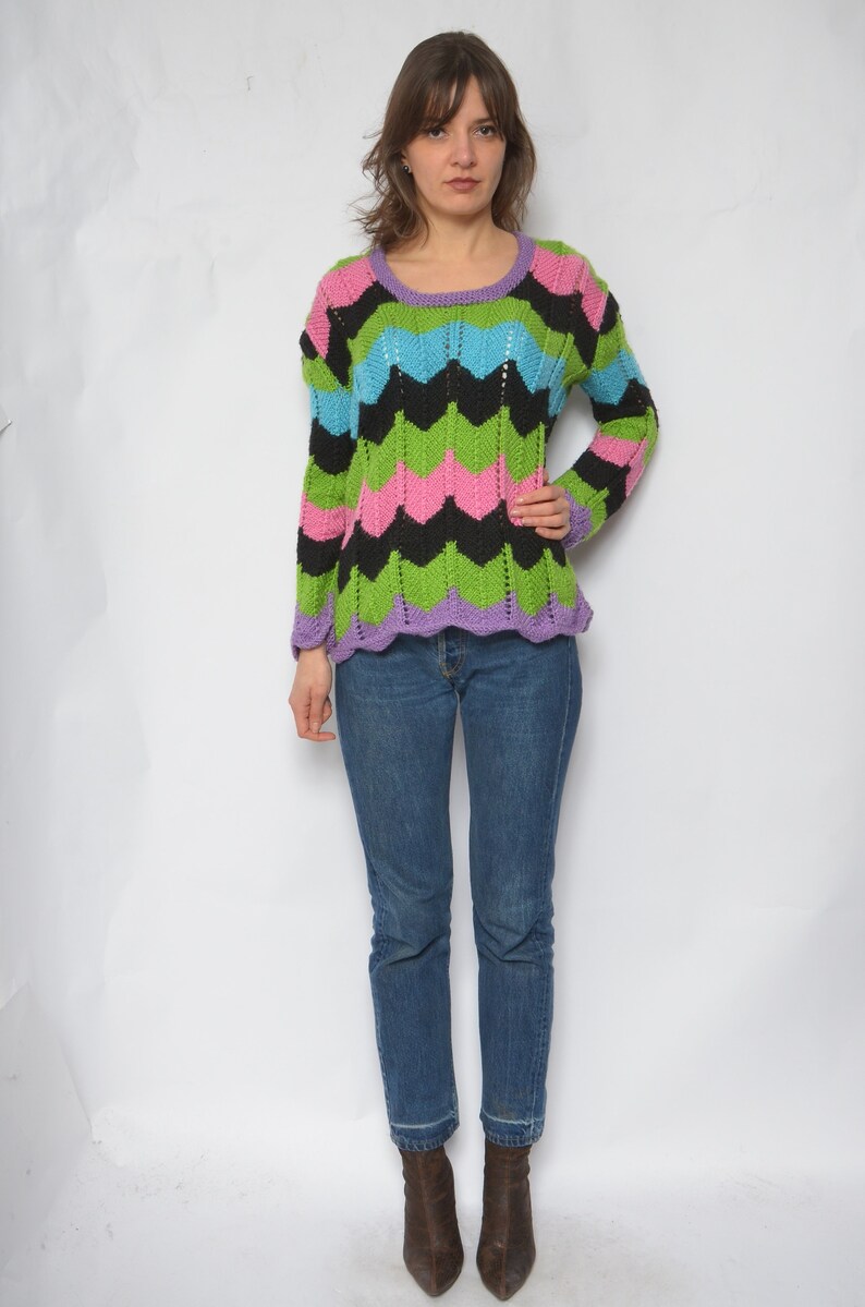 Color Blocking Sweater / Vintage 90's Colorful Knit Zig - Etsy