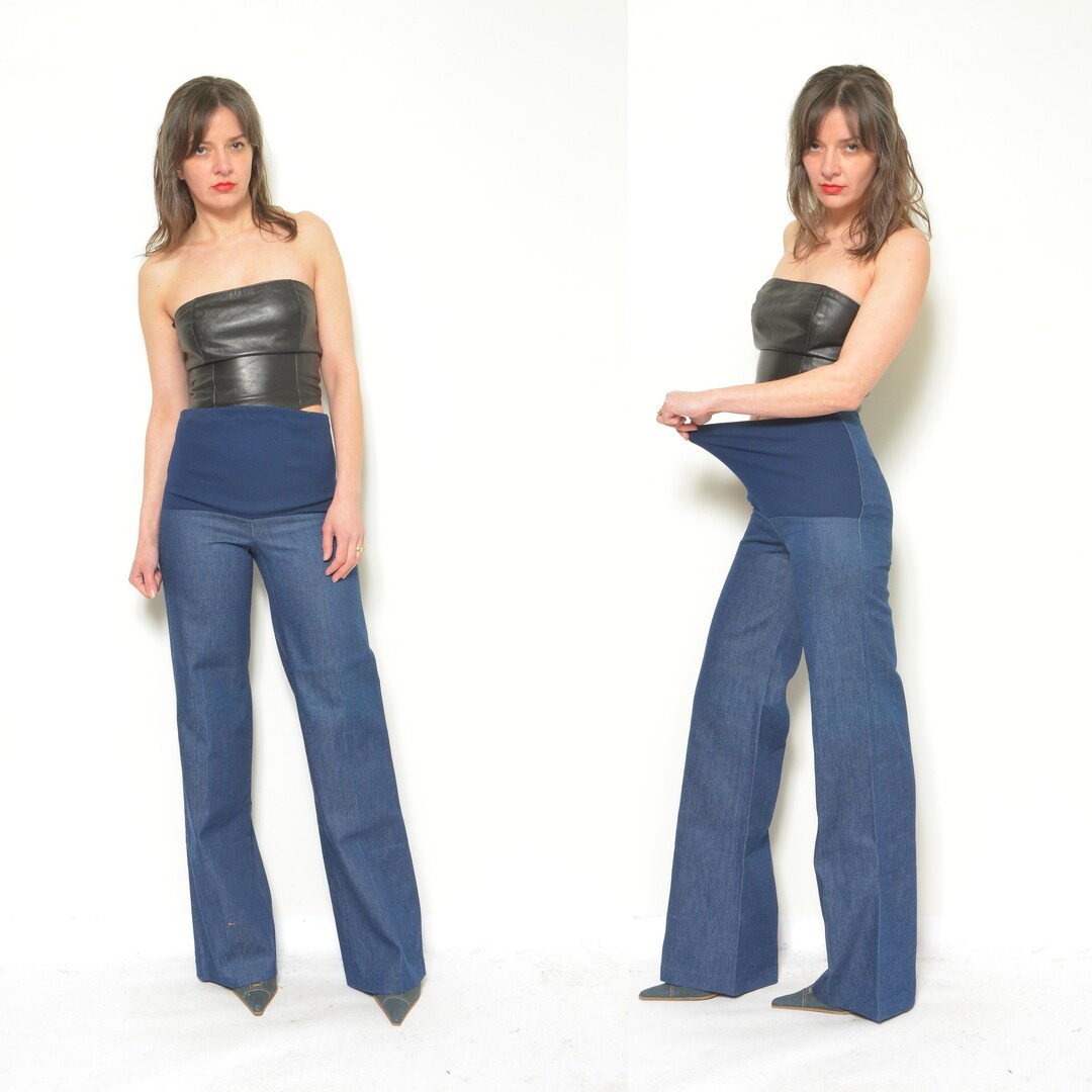 Vintage 80s Wide Leg Maternity Jeans - High Waist Elastic Belly Center ...