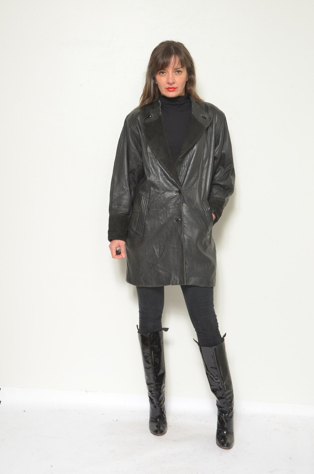 Vintage Oversized Leather Jacket With Big Shoulders - 80s Genuine ...