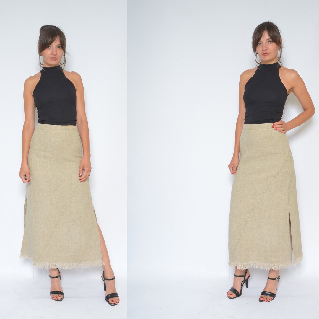 Vintage 90s Rustic Raw Linen Maxi Skirt - Size Small - Etsy