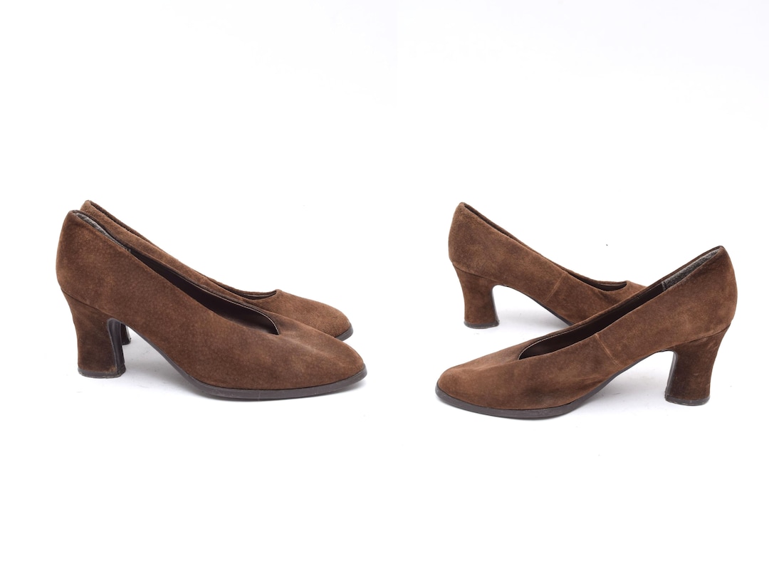 Vintage 90s Brown Suede Chunky Heel Pumps (size 6.5 US) - Etsy