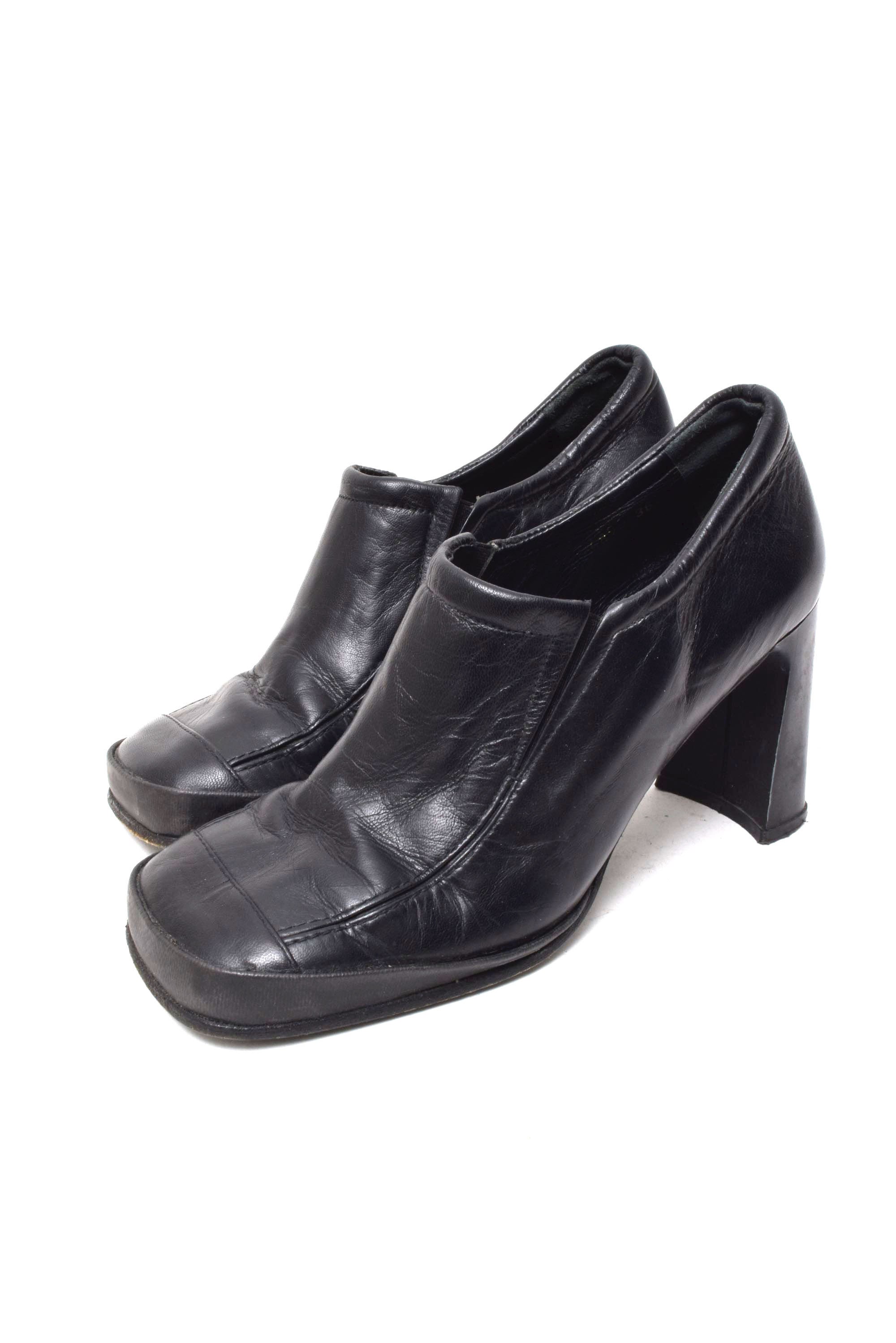 Vintage 90's Black Leather High Heel Chunky Loafers with | Etsy