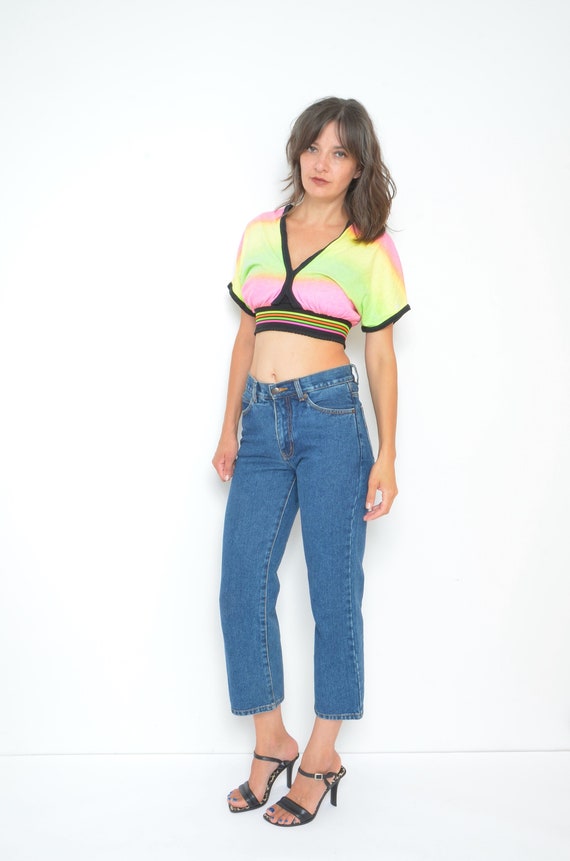 Neon Crop Top / Vintage 80s Bright Colorful Short Sle… - Gem